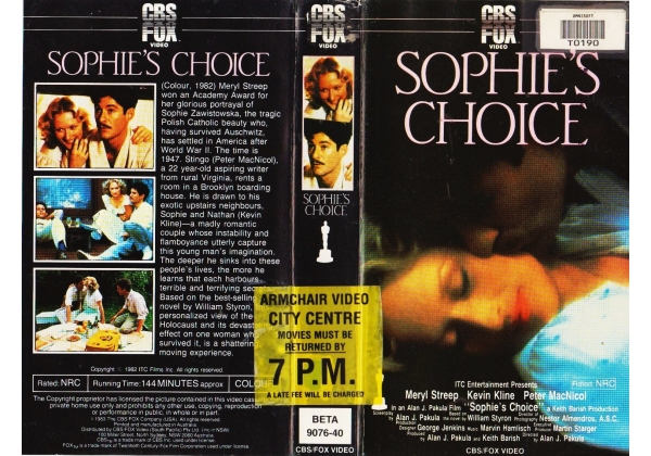 Sophie s Choice 1982 On CBS FOX Australia Betamax VHS Videotape Sophie s Choice 1982 On CBS FOX Australia Betamax VHS Videotape